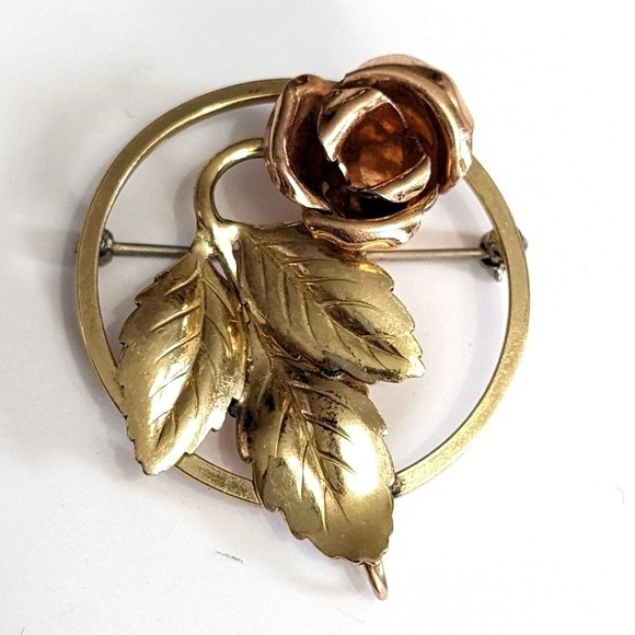 Vintage | Jewelry | Vintage Rose Brooch Circle Copper Brass Gold Tone ...